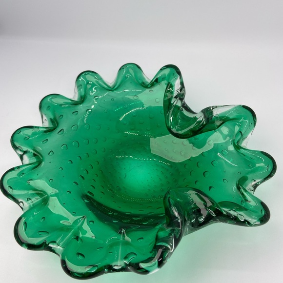 Murano | Art | Murano Art Glass Green Controlled Bubble Bowl Euc | Poshmark